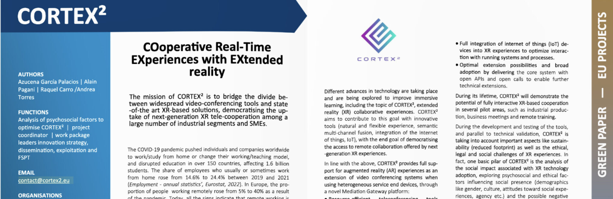 CORTEX2 in XRforPED's Green Paper - CORTEX2